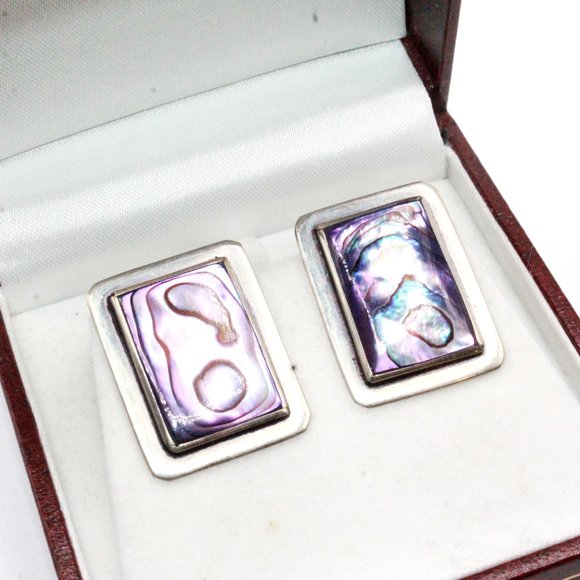 Jewelry | Sterling Silver Abalone Inlaid Rectangular Vintage Clip Earrings | Poshmark